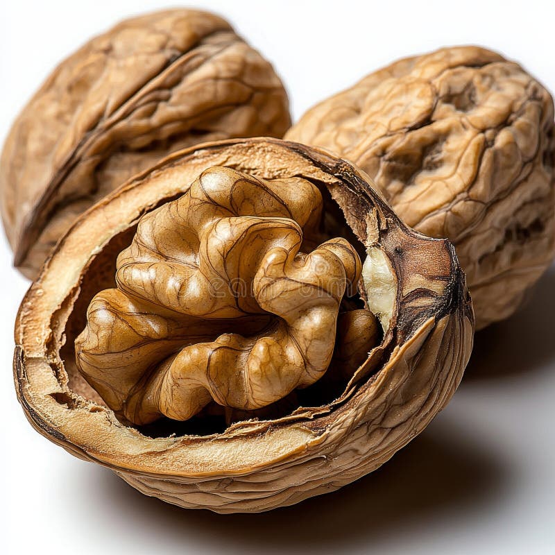 Walnut Shell Cracked Showing Kernel White Background Stock Photos ...