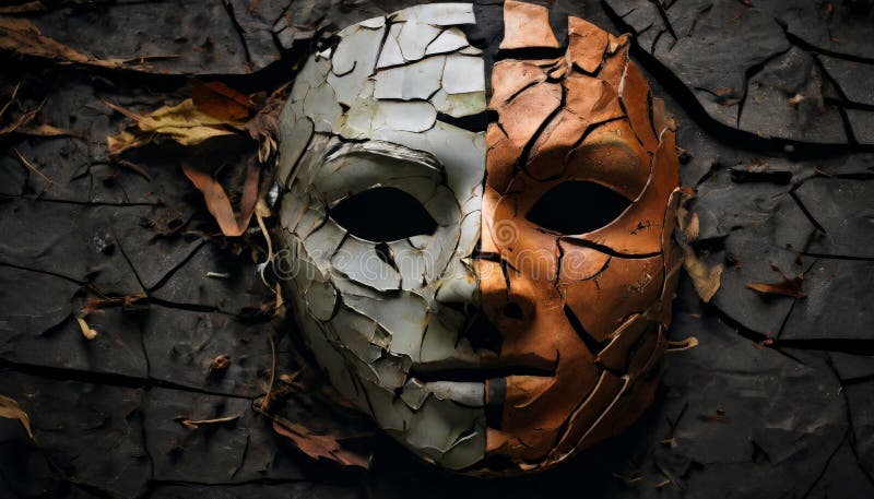 Cracked and Weathered Half Mask on the Ground Stock Image - Image of ...
