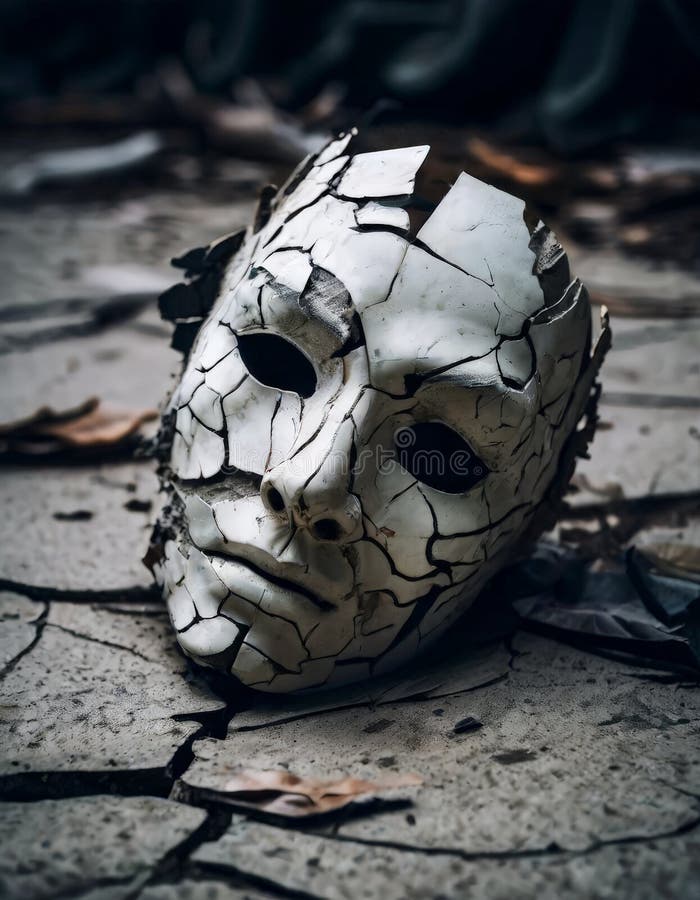 Cracked and Weathered Mask Lying on a Stone Surface Outdoors Stock ...
