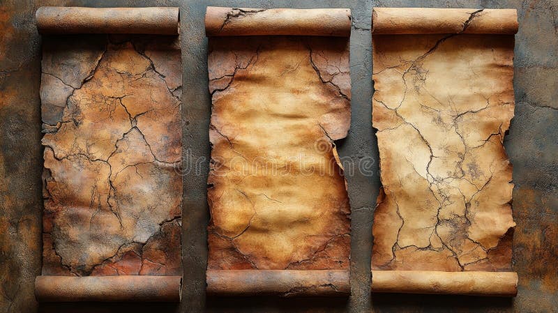 Weathered and Cracked Parchment Scrolls with Vintage Map Patterns Stock ...