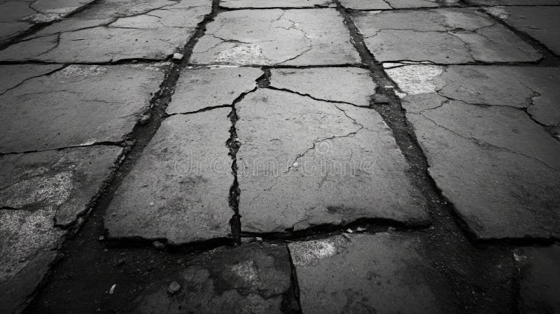 Cracked and Weathered Pavement in Black and White Stock Illustration ...