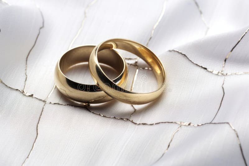 Cracked Wedding Rings on a White Satin Cloth Stock Photo - Image of ...