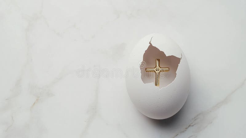 White Easter Egg with Golden Cross Inside on Marble Background Stock ...