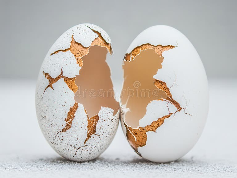 Cracked White Egg Shell, Broken in Half Revealing Inner Structure Stock Photo - Image of ...