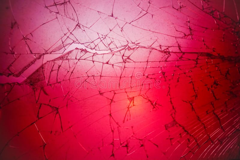 Cracked Window Glass with Red Light, Background Texture. Stock Photo ...