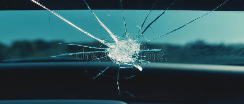Cracked Windshield Overlay Texture with Clear Viewing Area on a Dark ...
