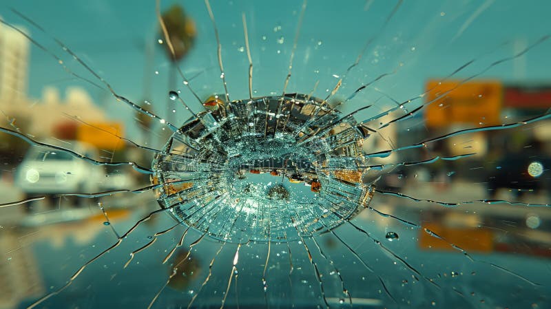 A Cracked Windshield on a Road in the Desert. Stock Photo - Image of ...