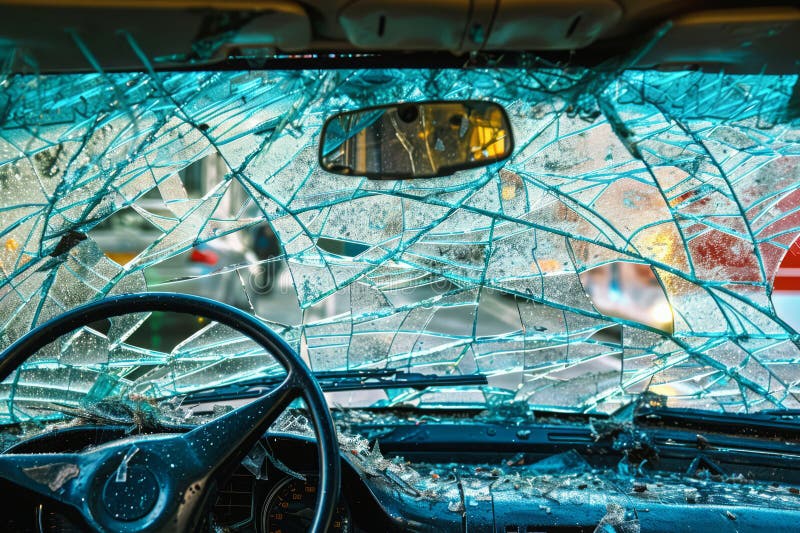 Cracked Windshield, View from Inside Car Stock Image - Image of damage ...