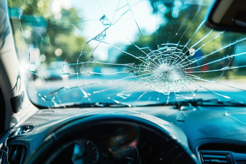 Cracked Windshield, View from Inside Car Stock Image - Image of ...
