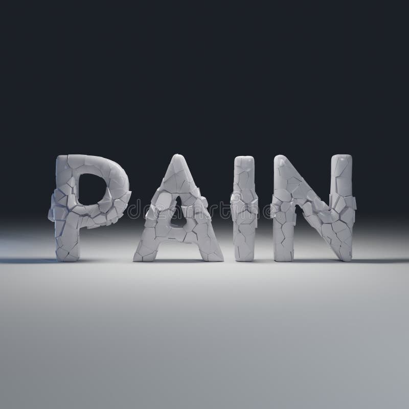 Cracked Word PAIN - Conceptual 3d Illustration on Dark Background Stock ...
