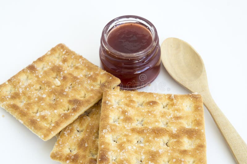 Cracker with bottle of jam stock image. Image of diet - 64444313