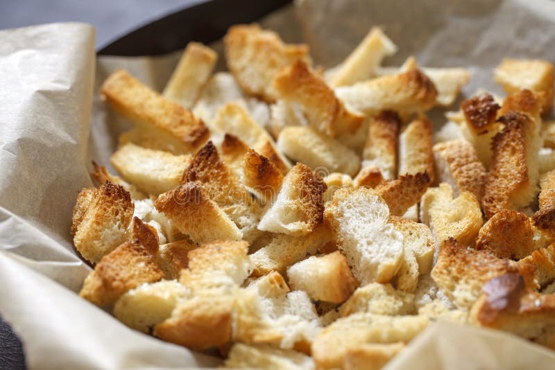 Crackers, Baked Dry Pieces of White Bread, in Bulk, Selective Focus ...