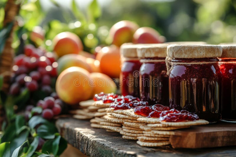 Crackers with Berry Jam and Fresh Fruit Stock Image - Image of food ...