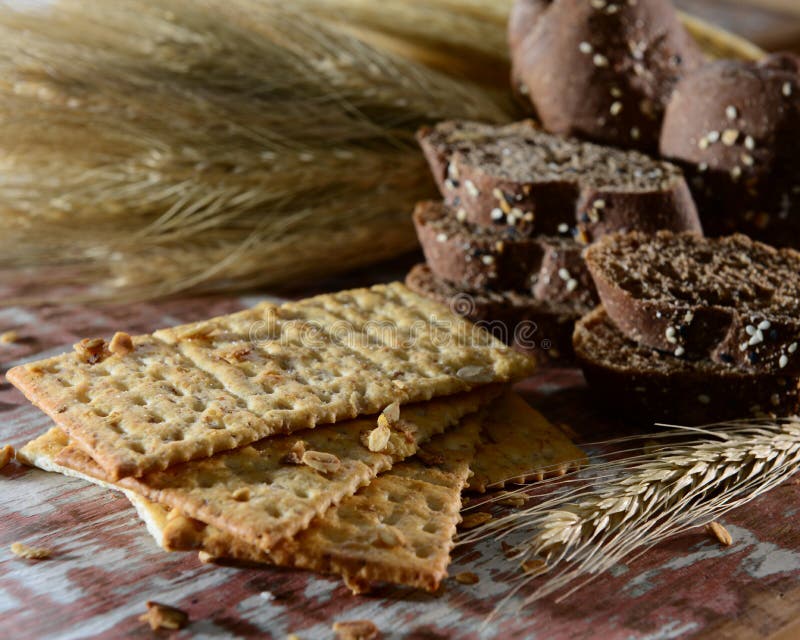 Crackers and bread slices stock photo. Image of sliced - 42301736