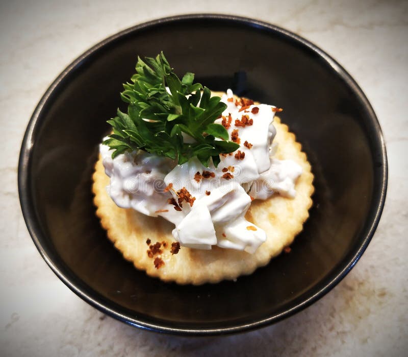 Crackers chicken canape stock image. Image of soup, noodle - 266457651