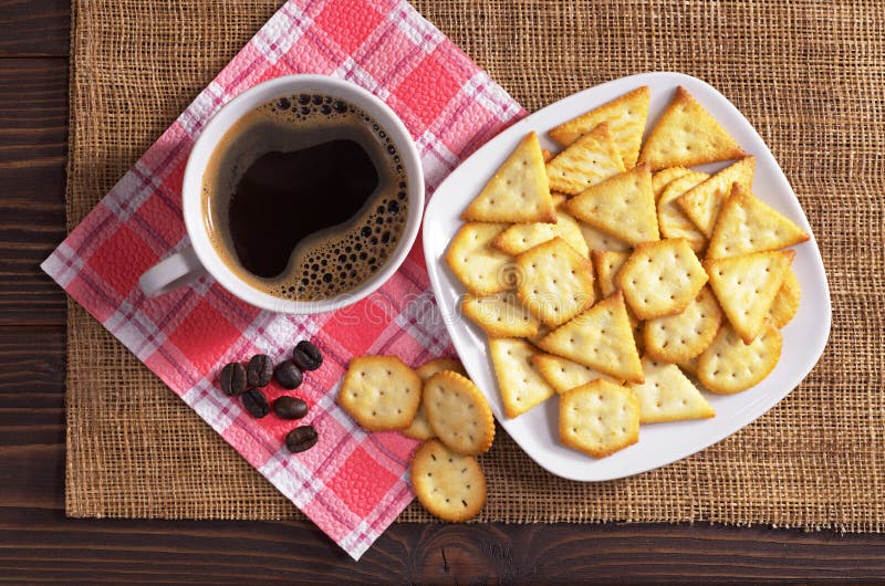 Crackers and coffee stock image. Image of drink, biscuit - 96579795