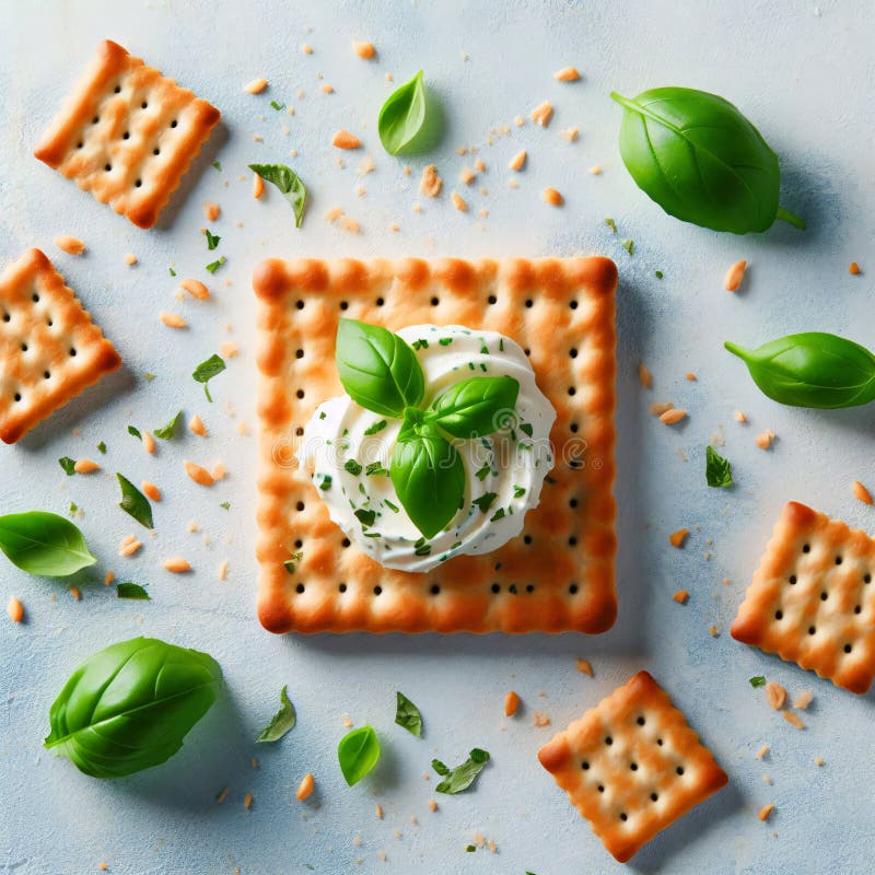 Crackers with Dip and Mint on Top, a Fresh Snack Idea Stock ...