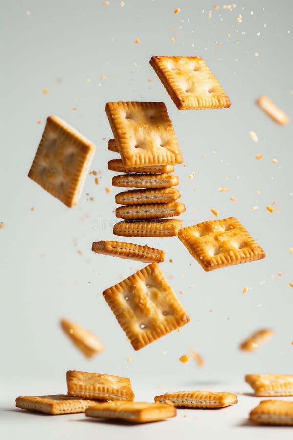 Crackers Falling in Mid-air, Suitable for Food Packaging Designs Stock ...