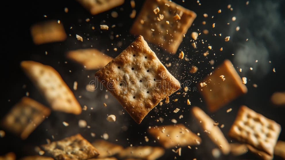 Crackers in Flight stock image. Image of food, tasty - 374242187