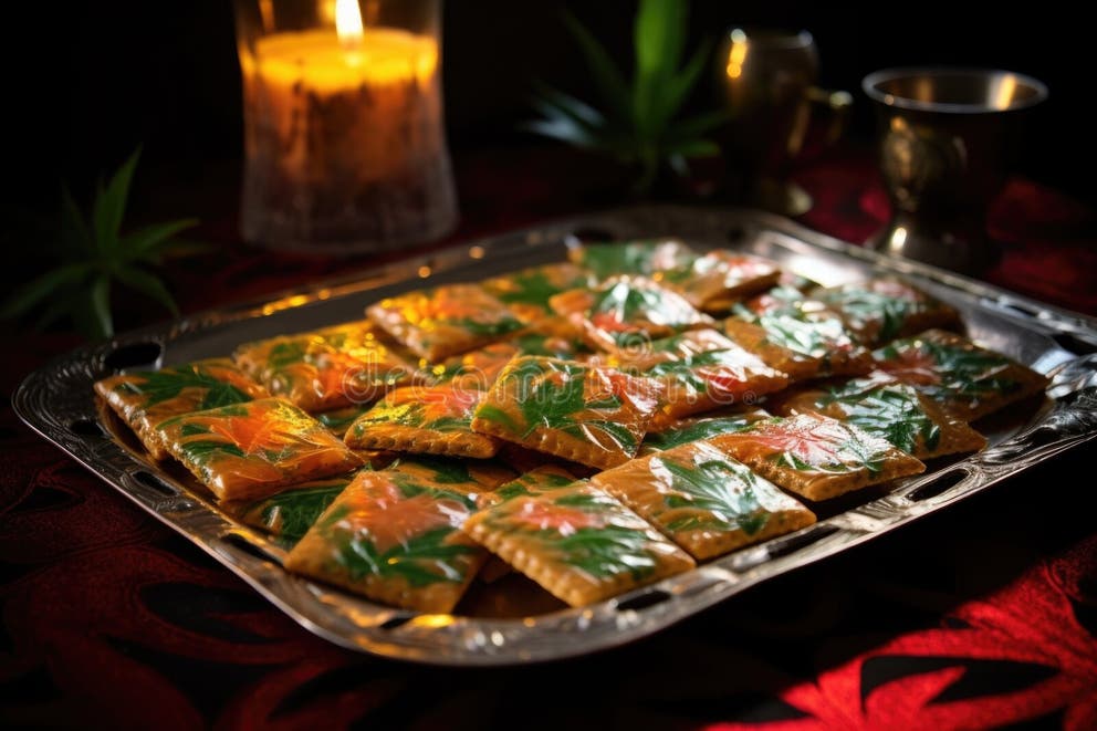 Crackers in Holly-patterned Wrappers on a Shiny Tray Stock Photo ...