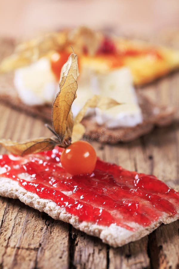 Crackers with Jam and Cheese Stock Photo - Image of healthy, fiber ...