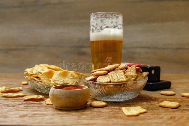 Crackers with Sauces and Beer. Stock Photo - Image of drink, cuisine ...