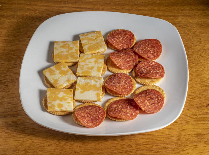 Crackers Top with Colby Jack Cheese and Pepperoni Stock Image - Image ...
