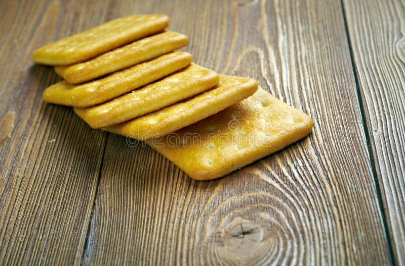 Crackers on wood table stock image. Image of wooden, soda - 41027513