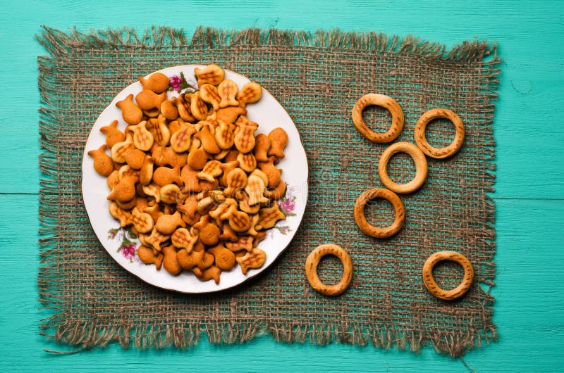 Crackers on a Wooden Table. Stock Image - Image of cookie, dessert ...