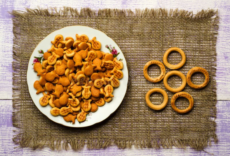 Crackers on a Wooden Table. Stock Photo - Image of cuisine, gourmet ...