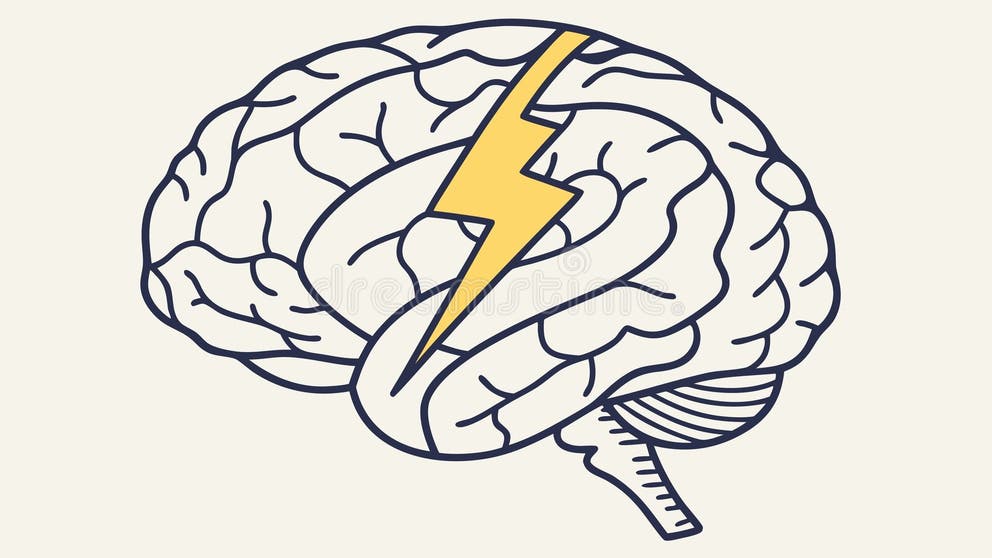 A Cracking Brain with a Lightning Bolt, Mental Stress, Vector Design ...