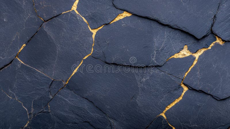 Crackled Dark Slate Stone with Gold Veins Texture, AI Generative Stock ...