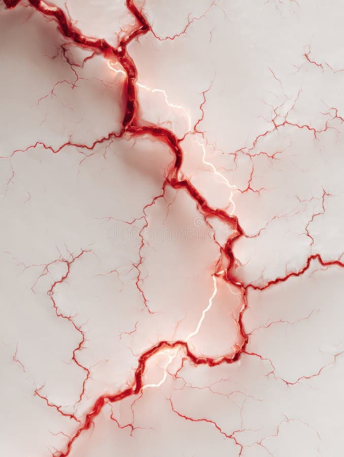 Crackled Red Lightning Veins Stretch Across a Minimal Background ...