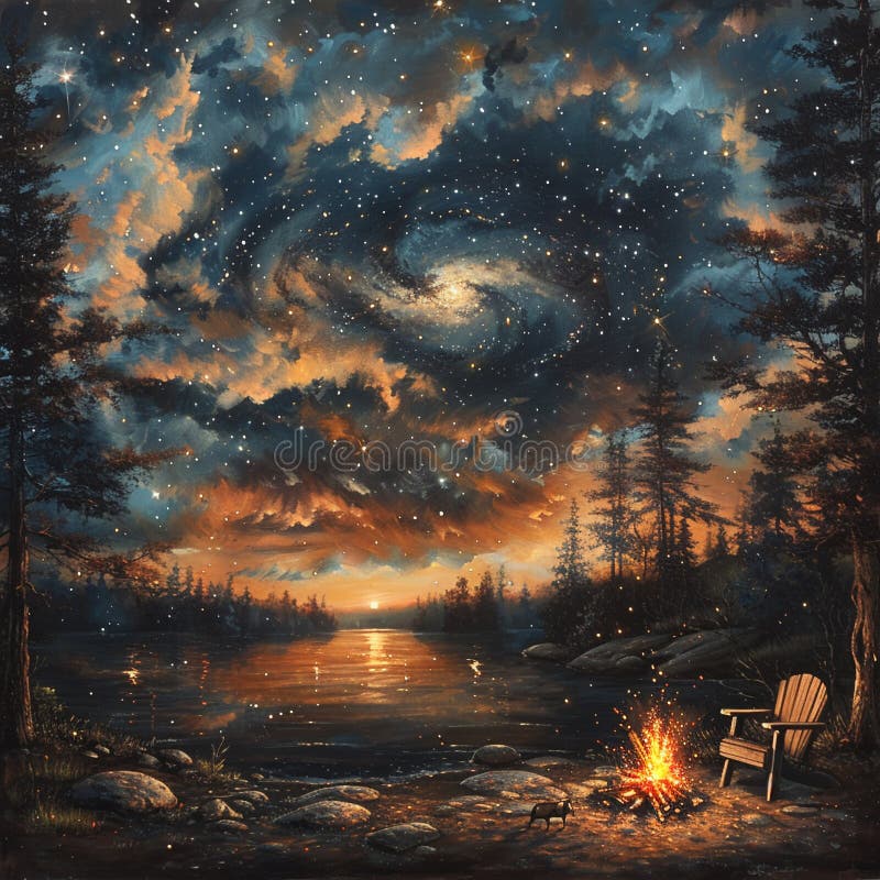 Crackling Campfire Embers Under a Canopy of Stars the Fire Blurs with ...