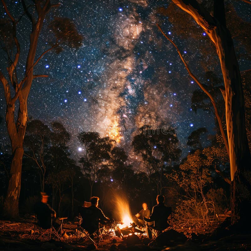 Crackling Campfire Embers Under a Canopy of Stars the Fire Blurs with ...