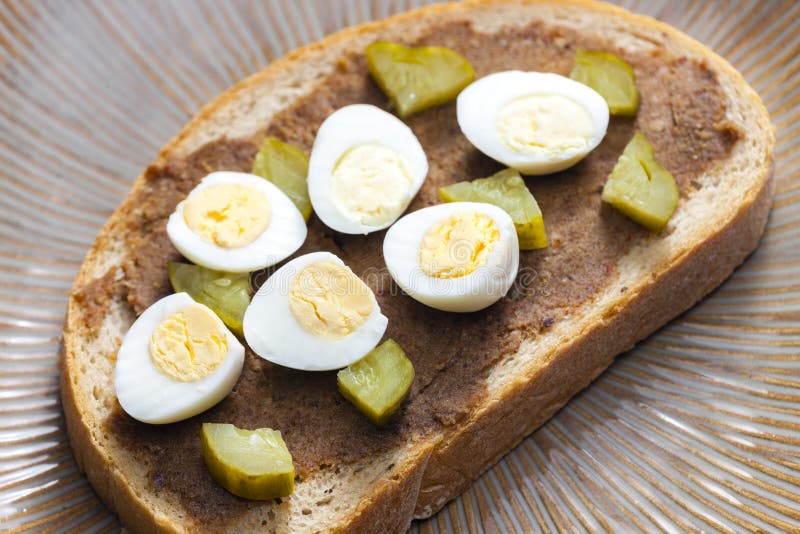 Cracklings Spread with Pickled Cucumber and Boiled Egg on Slice of ...
