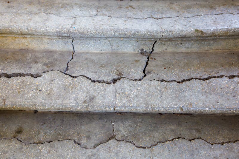 Cracks on the Concrete Steps of the Stairs. Background with Selective ...