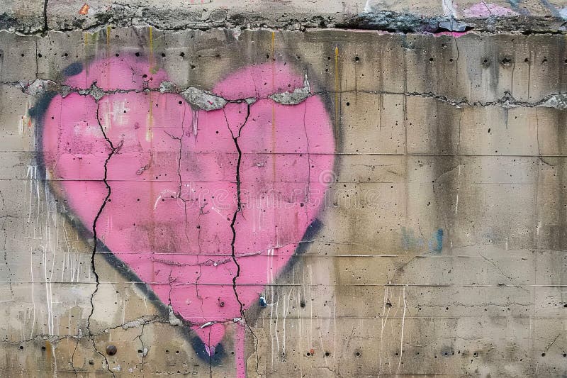 The Cracks of a Concrete Wall are Visible in a Pink Heart Stock ...