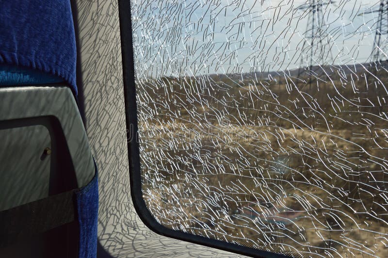 Broken Glass on the Train, Public Transport on the Rails. Background ...
