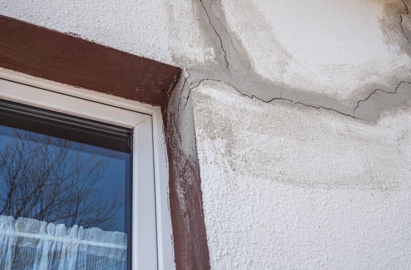 Cracks in a House Wall at the Window Stock Photo - Image of concrete ...