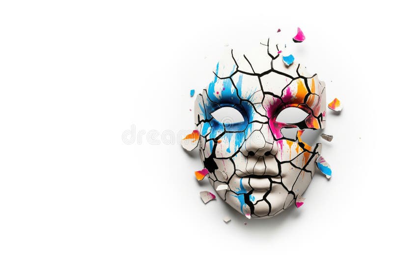 Cracks on the Mask Hide a Surge of Real Emotions. Space for Text. Stock ...