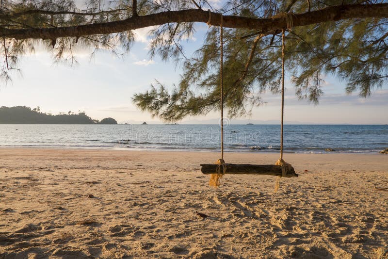 Cradle Hang with the Tree on the Beach Sea View Stock Image - Image of ...