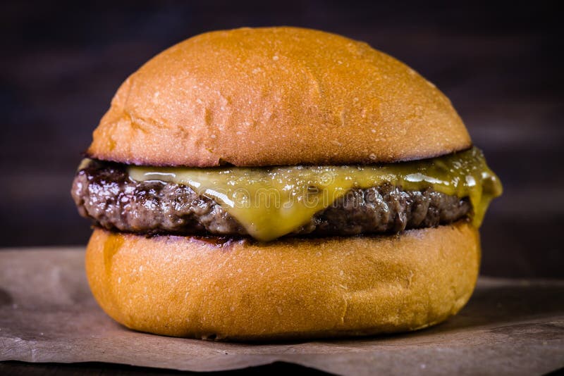 Craft Beef Burger with Cheese on Wood Table and Rustic Background Stock ...