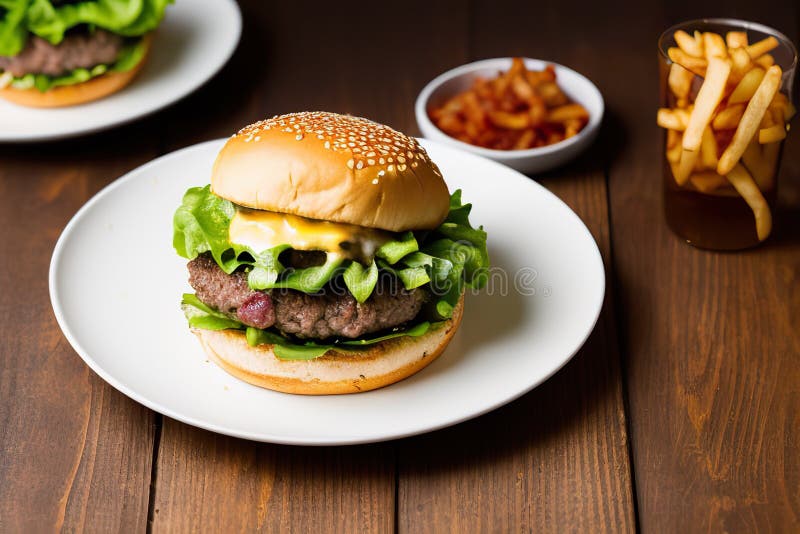 Craft Beef Burger and French Fries Stock Illustration - Illustration of ...