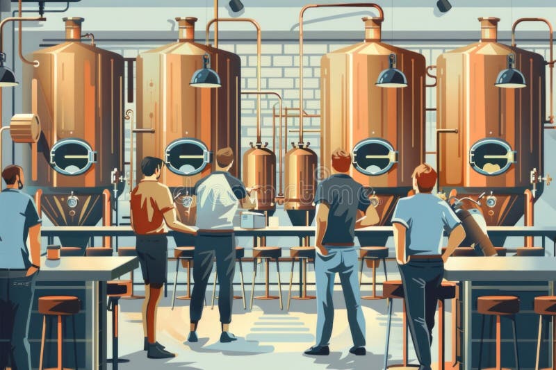 Craft Beer Brewery Interior with Customers Enjoying Fresh Brews and ...