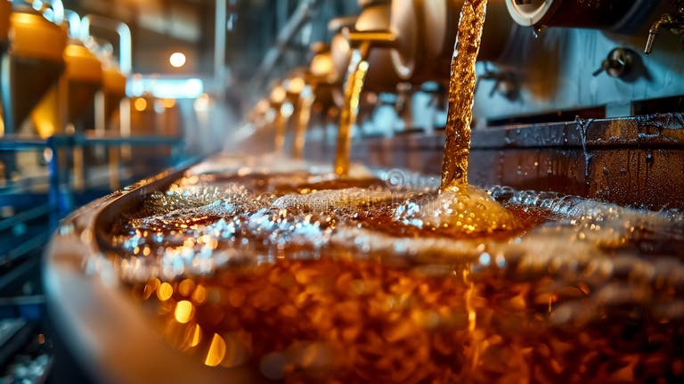 Craft Beer Brewing Process with Bubbling Liquid in Brewery Setting ...