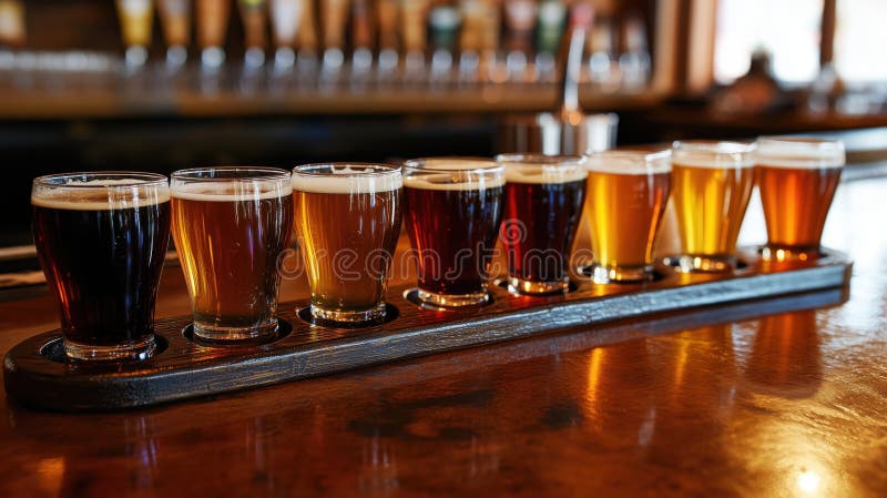 Craft Beer Flight Showcasing Variety Colors Flavors Bar Setting Stock ...