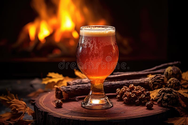 Craft Beer in a Glass with Campfire Flames Reflecting Stock ...