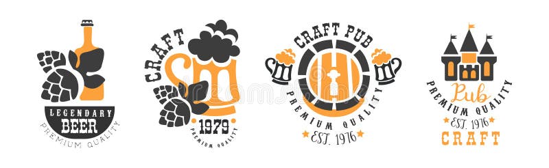 Craft Beer Logo and Label Design with Alcoholic Drink Vector Set Stock ...