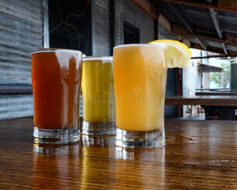 People Drinking Local Beer from Tasting Palettes at Craft Brewery Stock ...